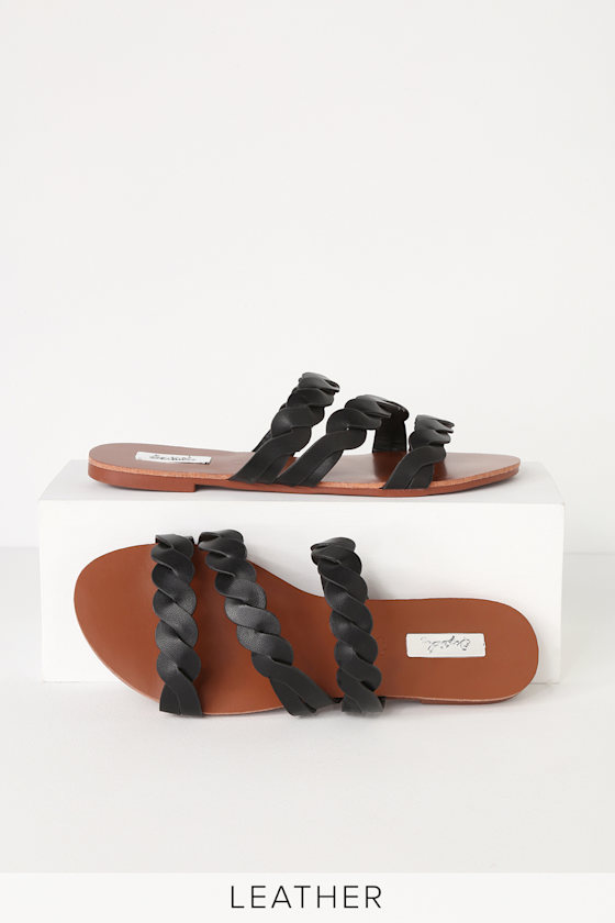 Black Sandals - Flat Sandals - Braided Slide Sandals - Slides - Lulus