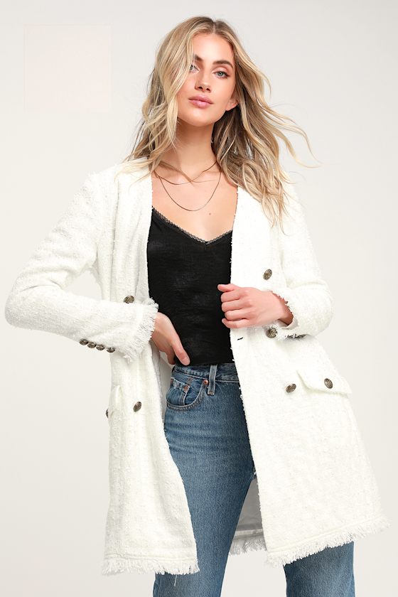 Cute BB Dakota Blazer - BB Dakota Royal Flush Ivory Tweed Coat - Lulus