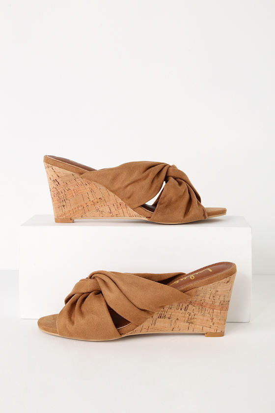 Cute Wedge Sandals - Tan Suede Wedges - Knotted Wedge Sandals - Lulus