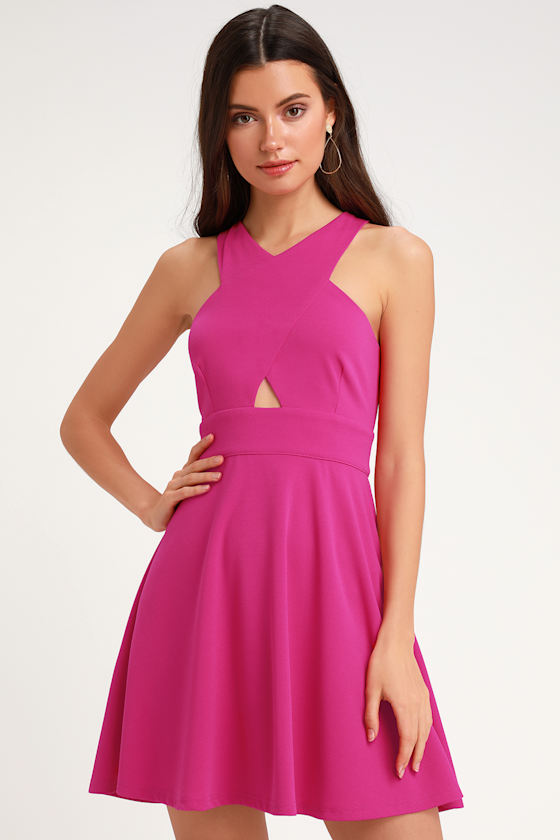 Cute Magenta Dress - Cutout Skater Dress - Magenta Skater Dress - Lulus