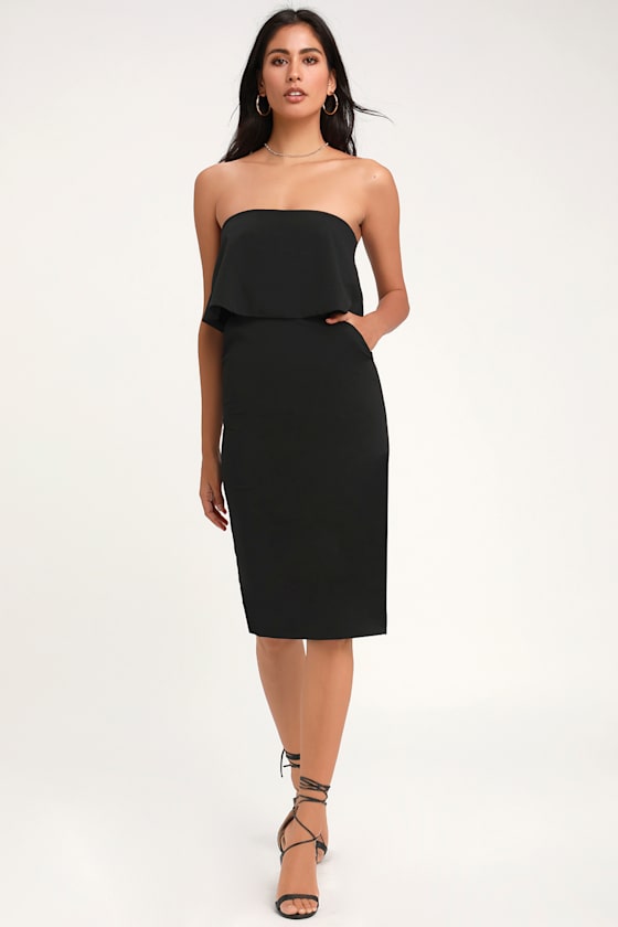 Cute Black Dress - Black Strapless Dress - Black Midi Dress - Lulus