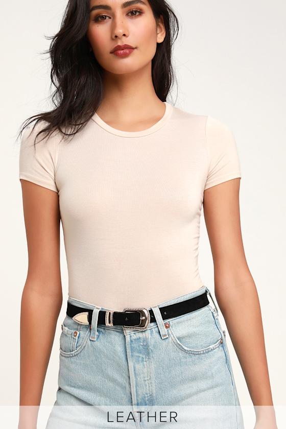 Boho Belt - Gold and Black Suede Belt - Suede Leather Belt - Lulus