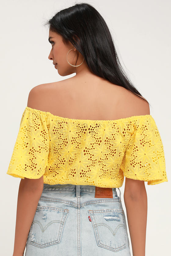 Cute Yellow Top - Yellow Eyelet Top - Eyelet Crop Top - Lulus