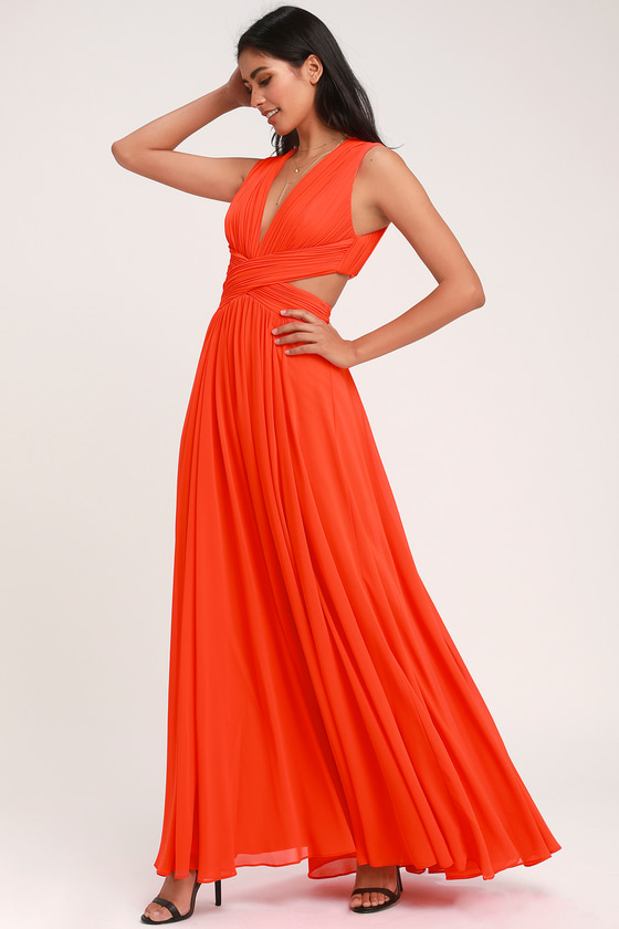 Lovely Coral Red Dress Cutout Maxi Dress Maxi Dress Lulus