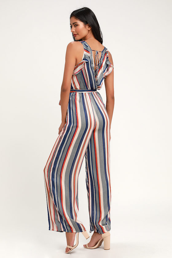 Cute Striped Jumpsuit - Wide Leg Jumpsuit - Surplice Jumpsuit - Lulus