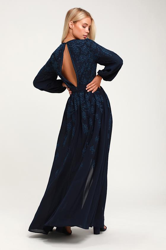 Cute Navy Blue Romper - Maxi Romper - Embroidered Romper - Lulus