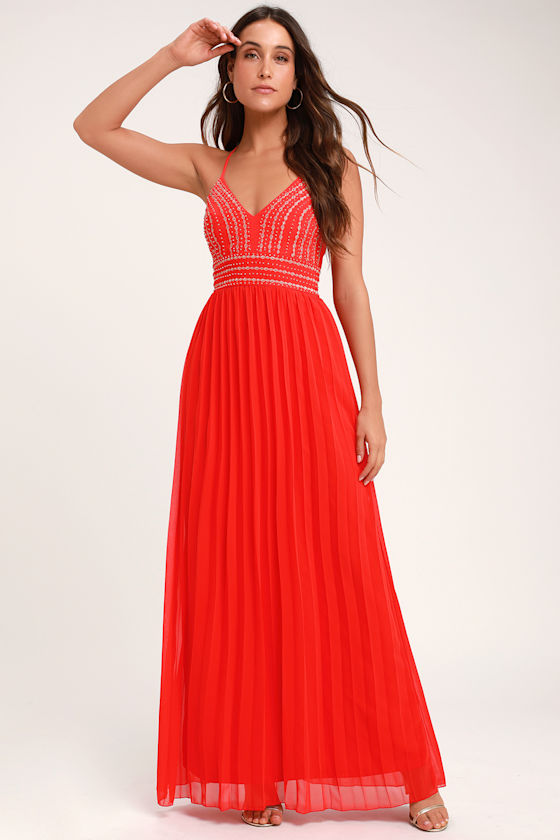 Red Maxi Dress - Embroidered Maxi Dress - Beaded Maxi Dress - Lulus