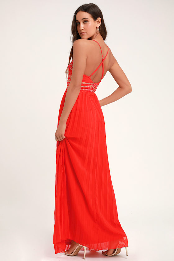 Red Maxi Dress - Embroidered Maxi Dress - Beaded Maxi Dress - Lulus