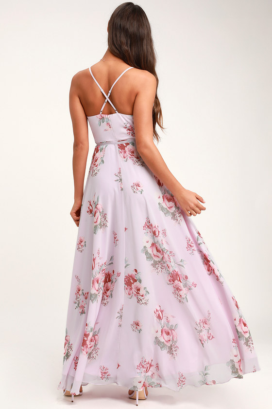 Lovely Lavender Floral Print Dress Wrap Dress Maxi Dress Lulus