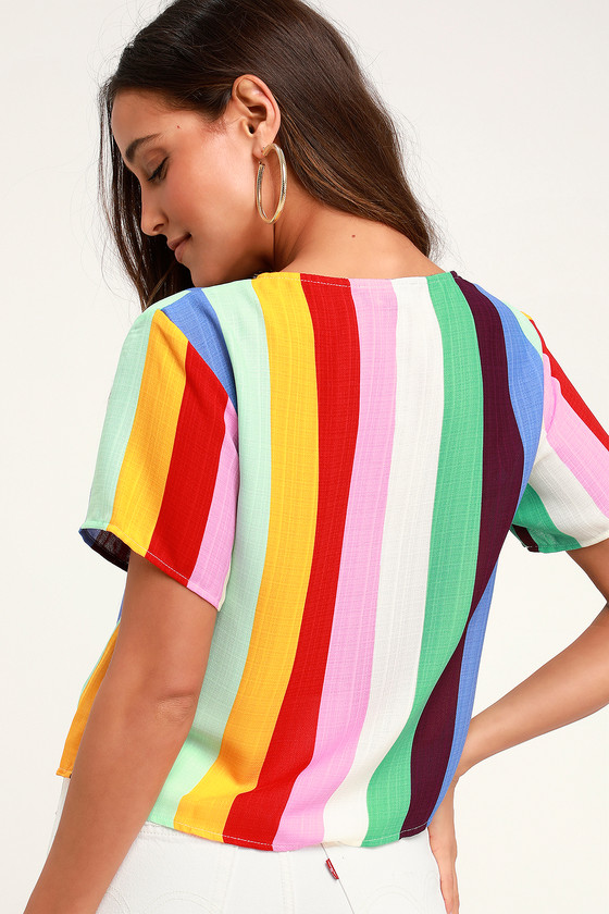 Cute Striped Short Sleeve Top - Multi Colored Top - Striped Tee - Lulus