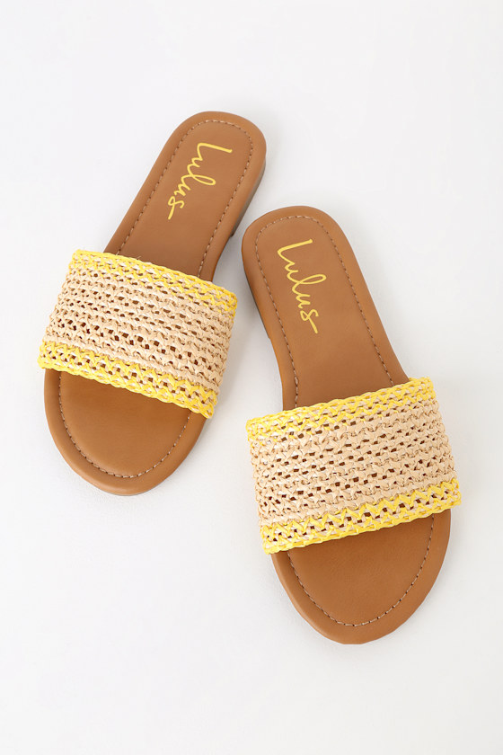Cute Yellow Woven Slide Sandal - Slide Sandal - Woven Slide Shoes - Lulus