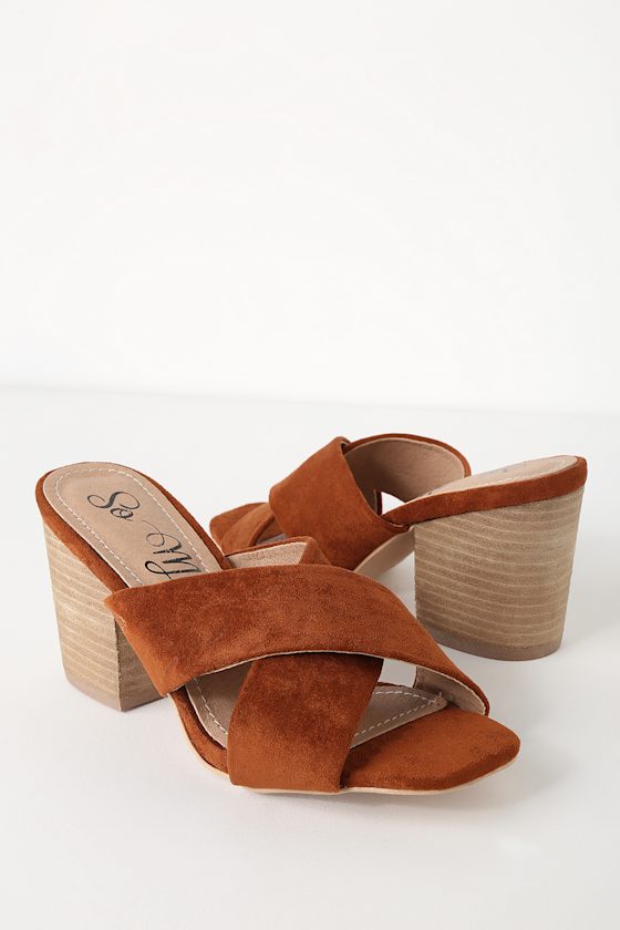 Cute Camel Mules - Peep-Toe Mules - Block Heel Mules - Lulus