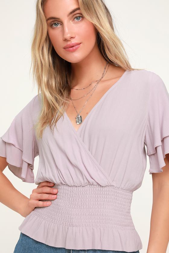 Cute Lavender Top Surplice Top Smocked Top Ruffled Top Lulus