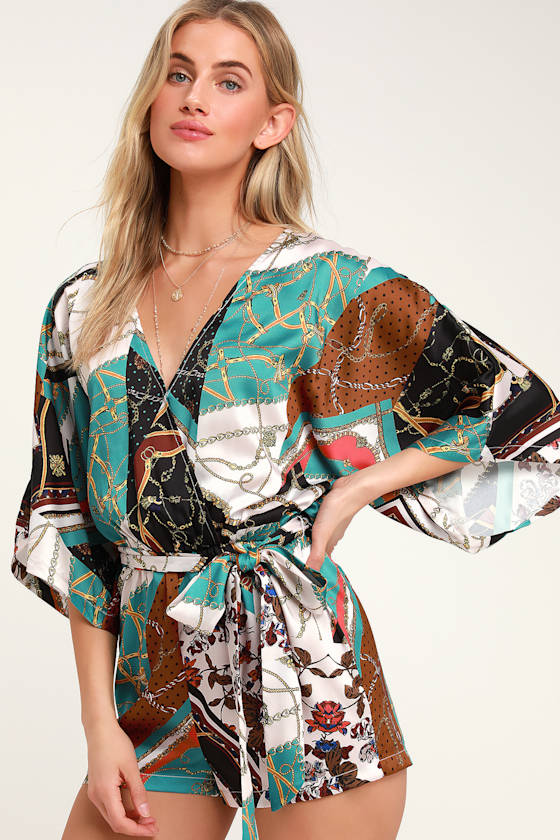 Cute Ivory Print Romper - Scarf Print Romper - Satin Romper - Lulus