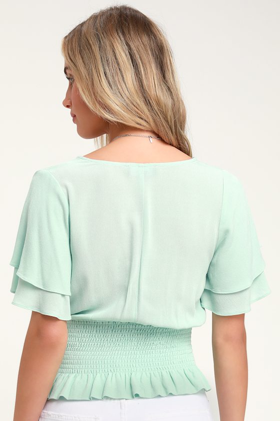 Cute Mint Top - Surplice Top - Smocked Top - Ruffled Top - Lulus