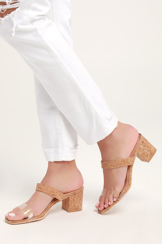 Cute Cork Sandals - Slide Sandals - Vinyl Sandals - Heeled Sandal - Lulus