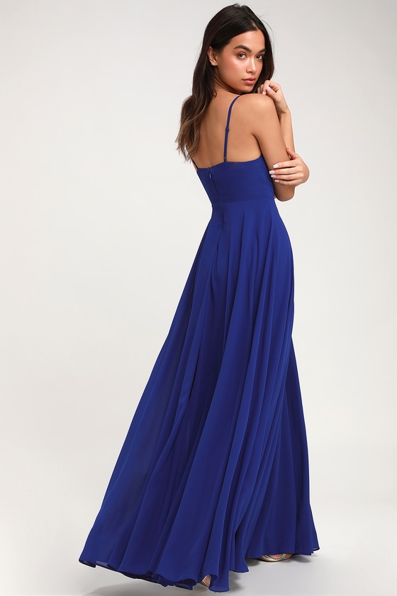 Lovely Royal Blue Maxi Dress Surplice Bridesmaid Maxi Dress Lulus