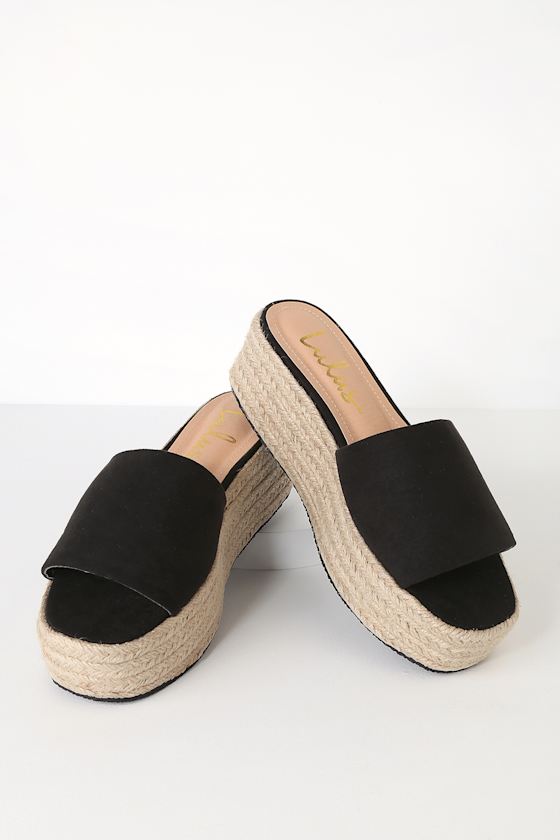 Cute Black Espadrille Slides - Black Espadrilles - Suede Slides - Lulus