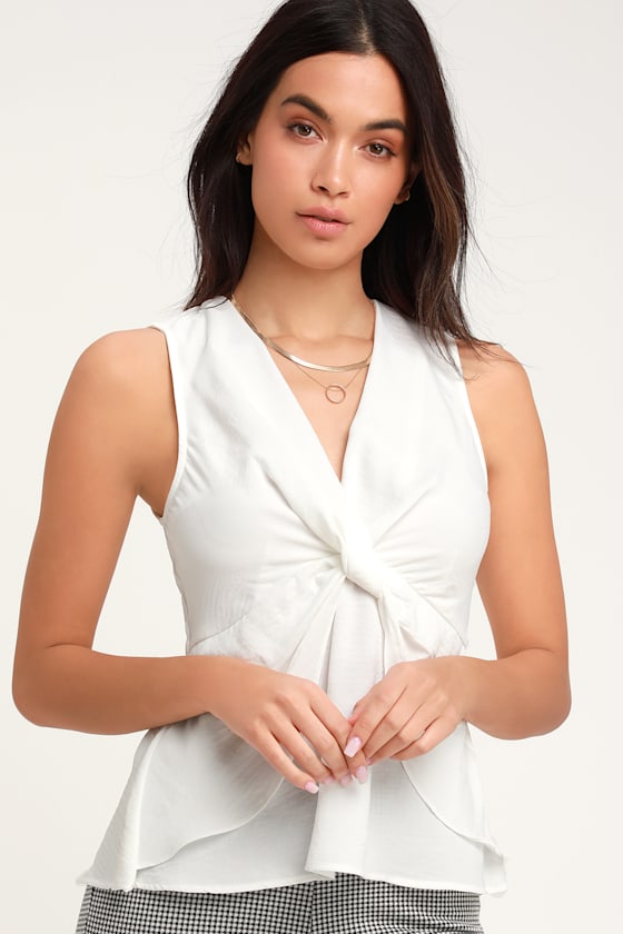 Cute Ivory Blouse - Ivory Office Chic Top - Knot Detail Blouse - Lulus