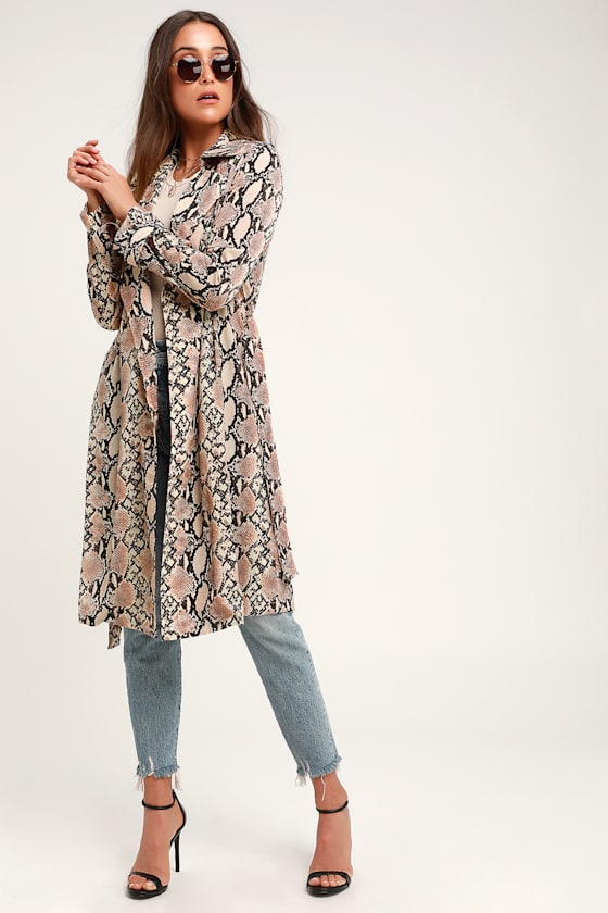 Cute Snake Print Trench Coat - Lightweight Trench Coat - Coat - Lulus