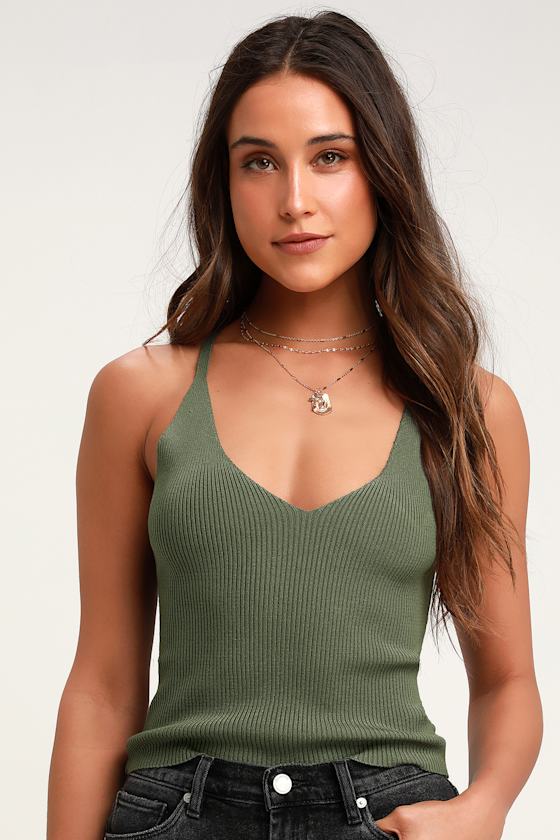 Cute Olive Green Tank Top - V-Neck Tank - Ribbed Knit Tank Top - Lulus