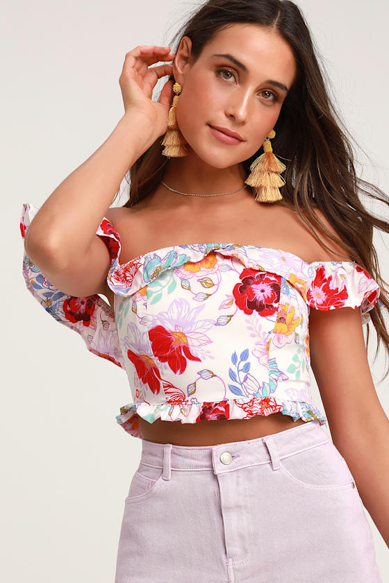 Cute White Top - Floral Print Top - OTS Top - Floral Crop Top - Lulus
