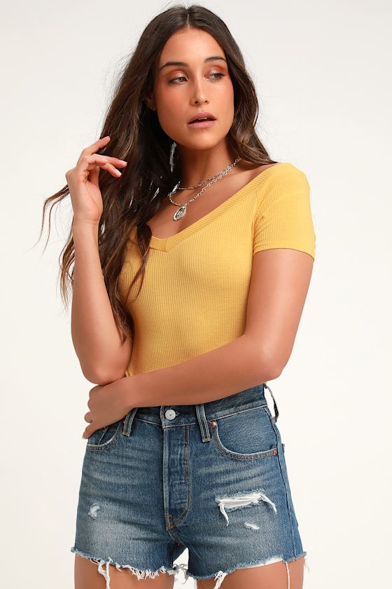 Cute Bodysuit - Off-the-Shoulder Bodysuit - Yellow Bodysuit - Lulus
