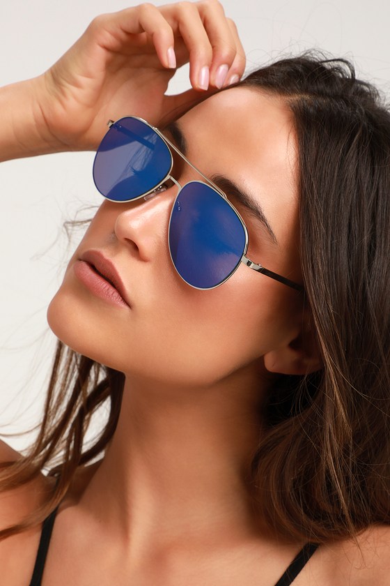 Cute Aviator Sunglasses Silver And Blue Sunglasses Sunnies Lulus