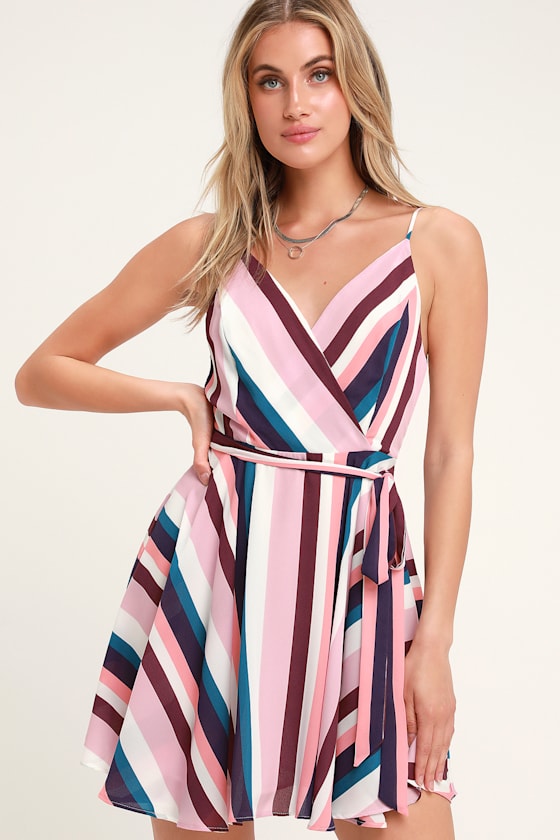Cute Striped Dress - Pink Multi Striped Dress - Skater Dress - Lulus