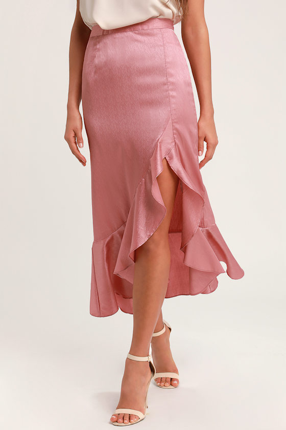 Cute Satin Maxi Skirt - Rusty Rose Maxi Skirt - Ruffled Skirt - Lulus