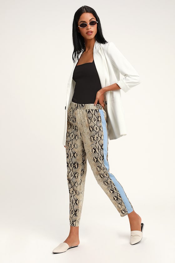 Cute Snake Print Pants - Beige Snake Pants - Colorblock Pants - Lulus