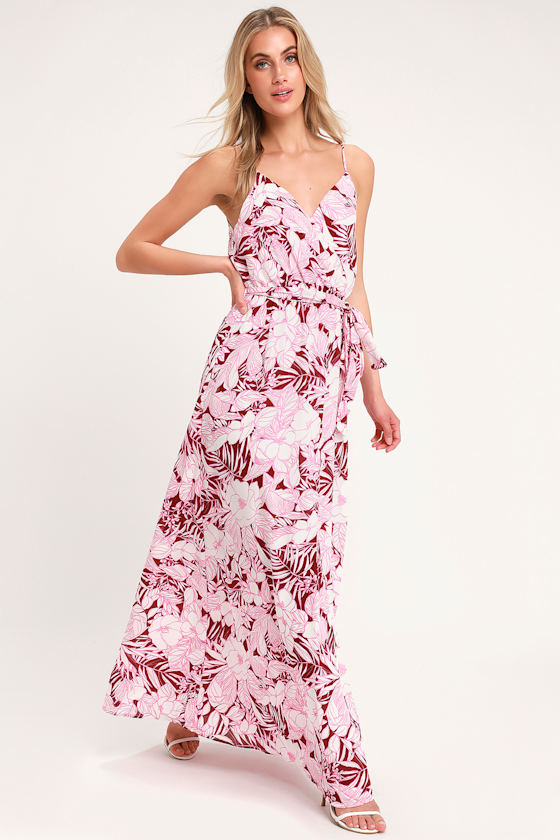Cute Pink Multi Dress - Tropical Print Dress - Pink Maxi Dress - Lulus