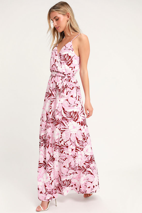 Cute Pink Multi Dress - Tropical Print Dress - Pink Maxi Dress - Lulus