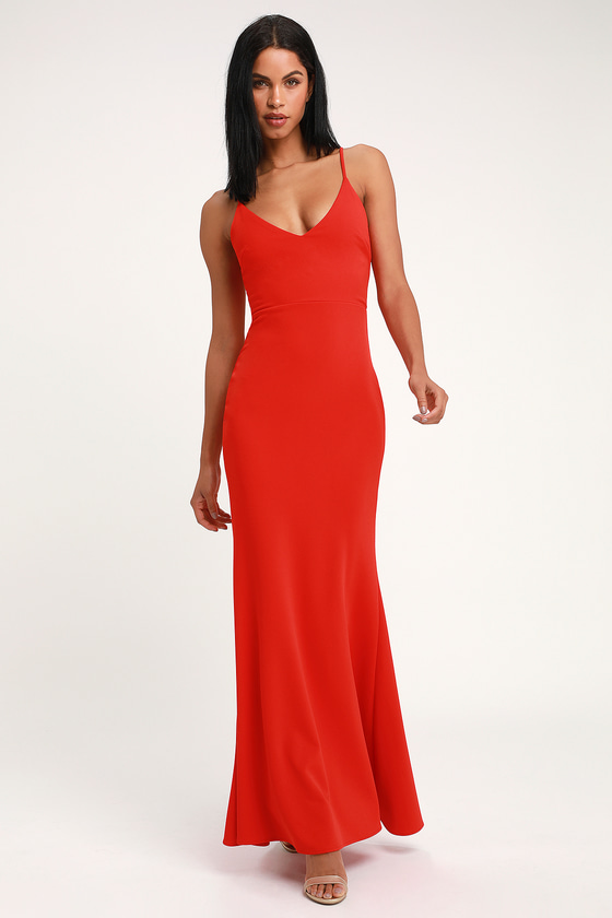 Sexy Coral Red Maxi Dress Mermaid Maxi Dress Bodycon Maxi Lulus