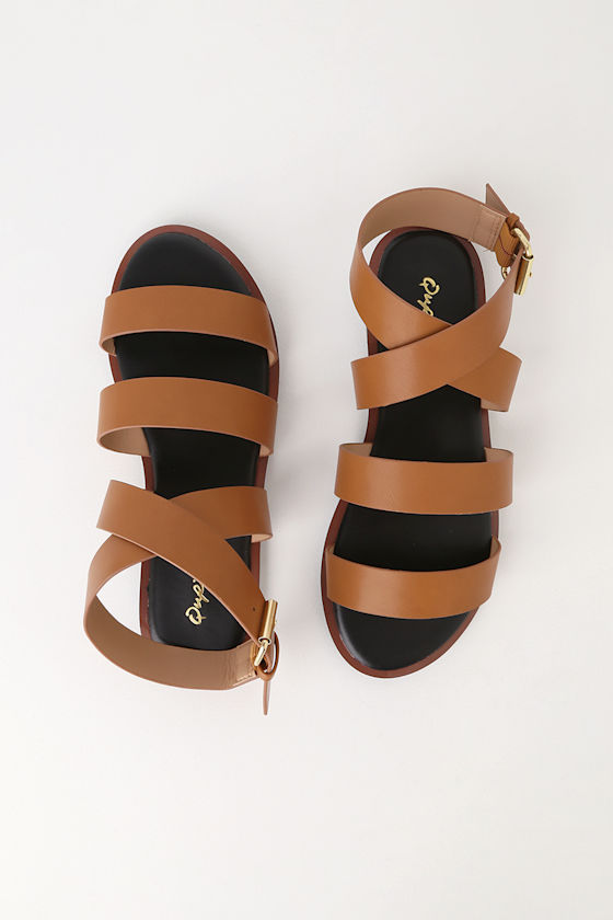 Chic Camel Sandals - Ankle-Wrap Sandals - Camel Flat Sandals - Lulus