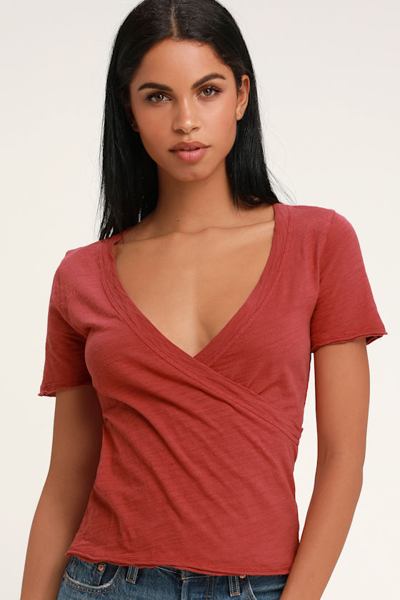 Project Social T Tread Lightly - Red Surplice Tee - Slub Knit Tee - Lulus