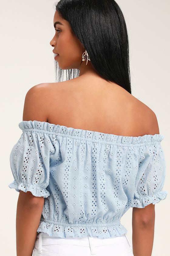 Cute Light Blue Top - Eyelet Lace Top - Blue Crop Top - Crop Top - Lulus
