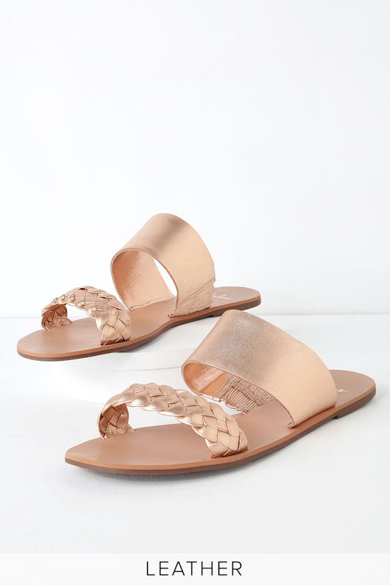 Chic Rose Gold Slide Sandals - Leather Slide Sandals - Slides - Lulus