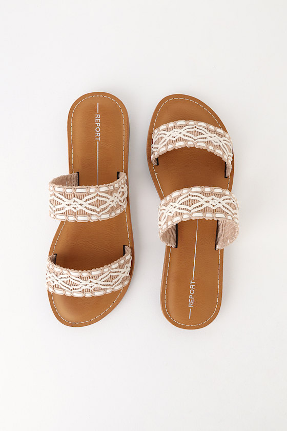 Report Oxley - Peep-Toe Slides - Woven Natural Slides - Lulus
