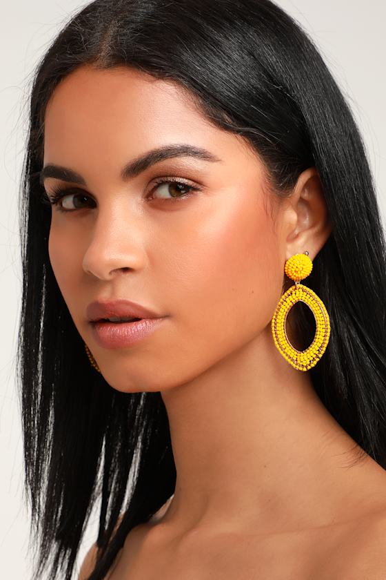 Boho Statement Earrings - Yellow Earrings - Beaded Earrings - Lulus