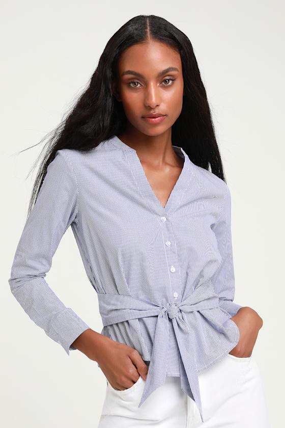 BB Dakota It's Business Top - Blue and White Blouse - Striped Top - Lulus