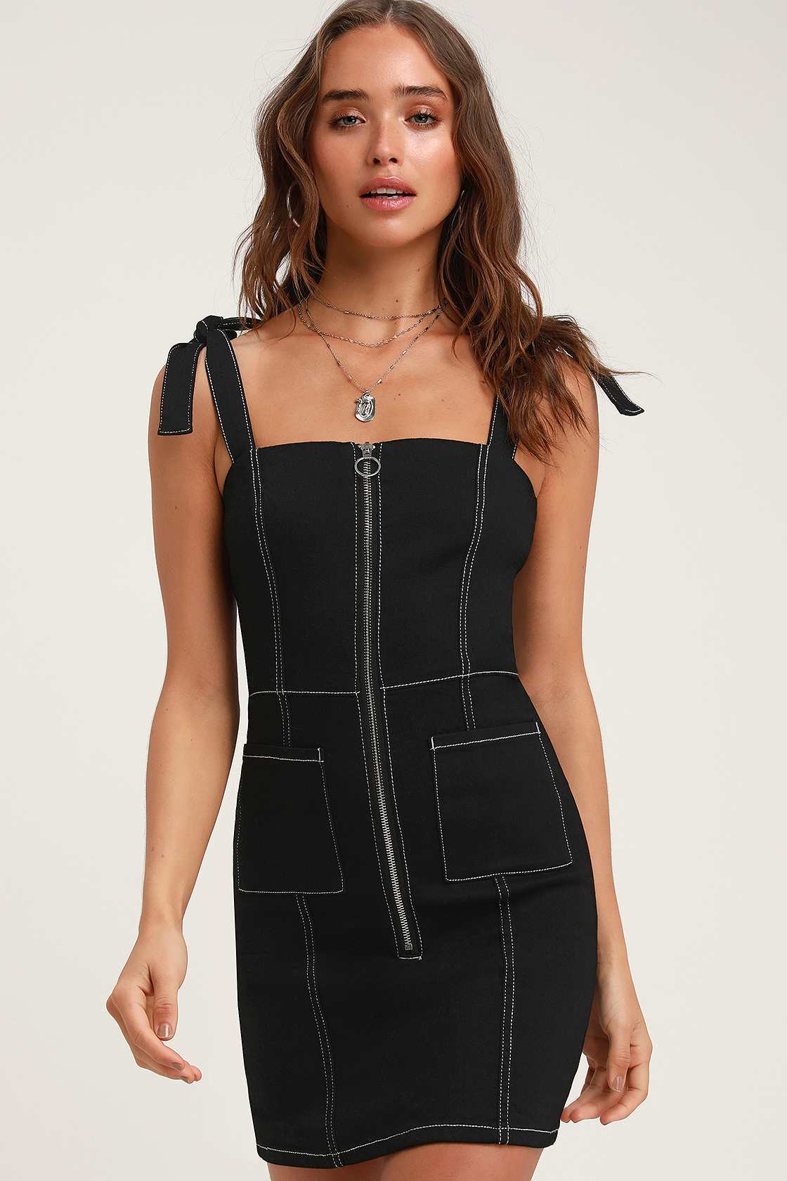 BB Dakota Read My Zips - Black Denim Dress - Zip-Front Mini Dress - Lulus