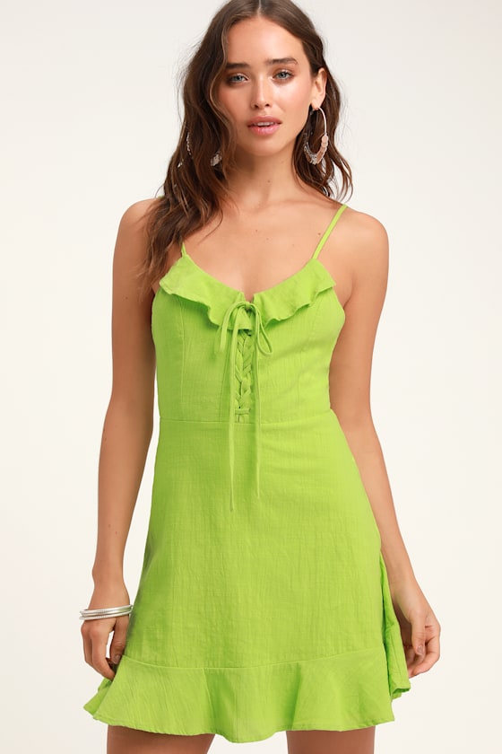 Cute Lime Green Dress - Lace-Up Dress - Lace-Up Mini Dress - Lulus