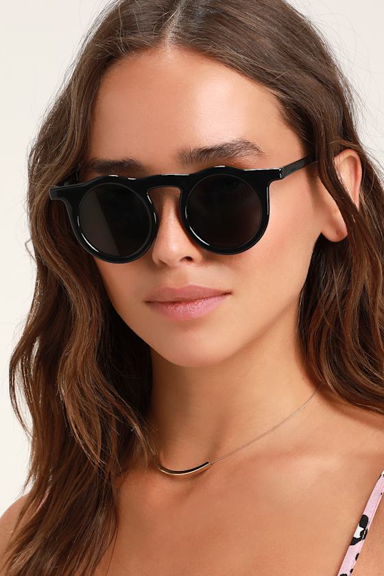 Cute Keyhole Sunglasses - Round Sunglasses - Black Sunglasses - Lulus