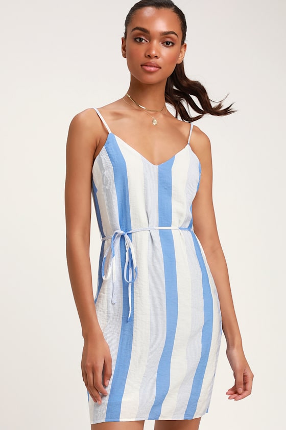 Cool Blue Striped Dress - Striped Sheath Dress - Sleeveless Dress - Lulus