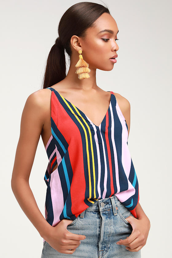Cute Multi Colored Top - Striped Top - Tank Top - Navy Top - Lulus