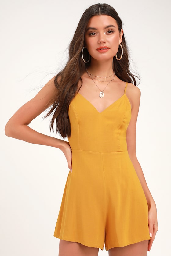 Chic Mustard Yellow Romper - Backless Romper - Tie-Back Romper - Lulus