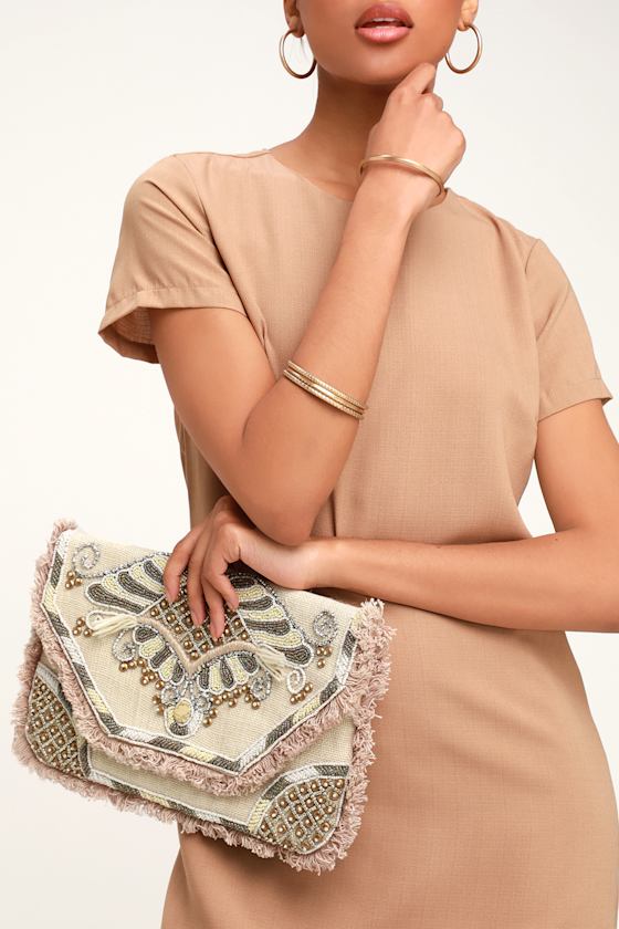 Boho Clutch - Cream Beaded Clutch - Tassel Clutch - Woven Clutch - Lulus