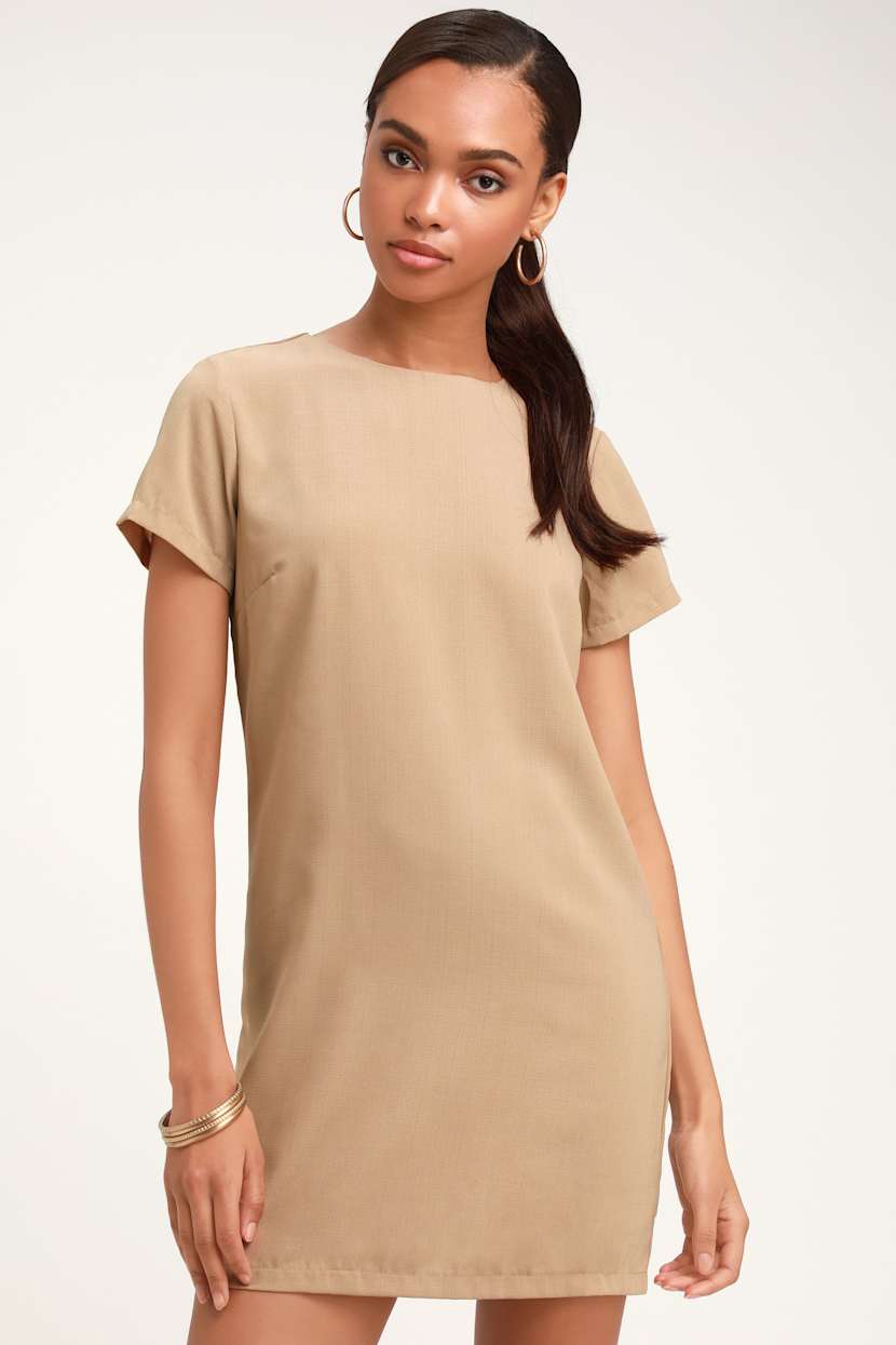 Beige Short Dresses