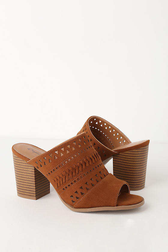 Chic Chestnut Mules - Vegan Suede Mules - Peep-Toe Mules - Lulus